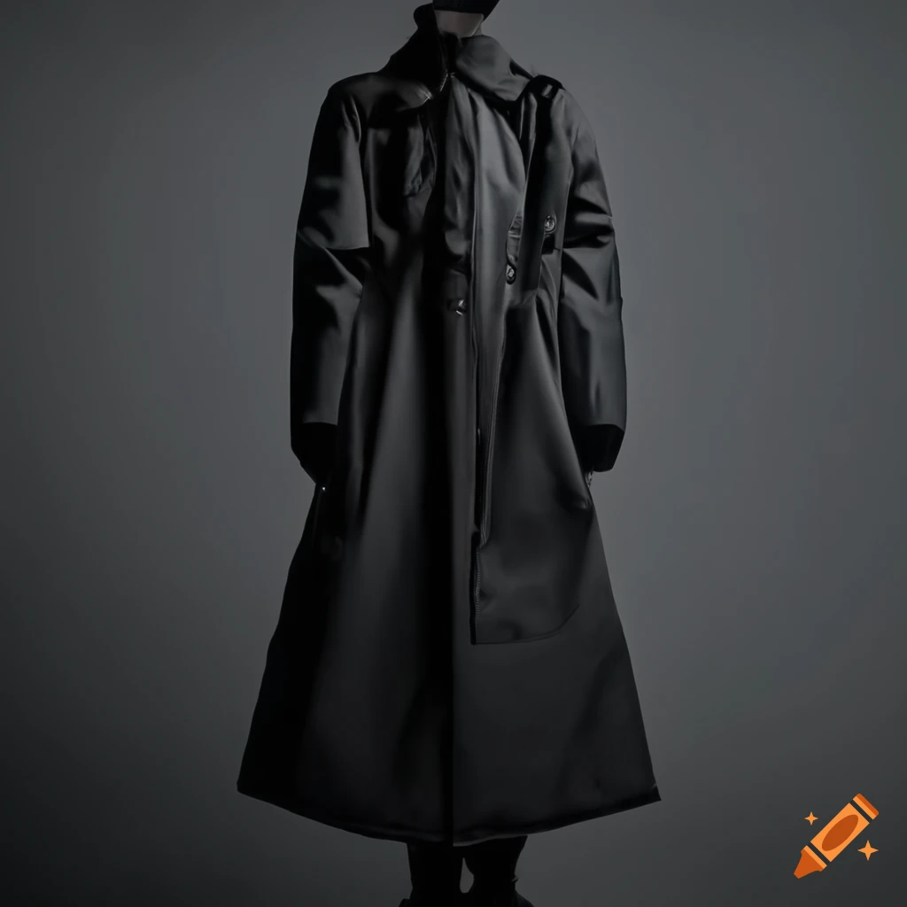 Black Japanese techwear coat with modern streetwear design on Craiyon