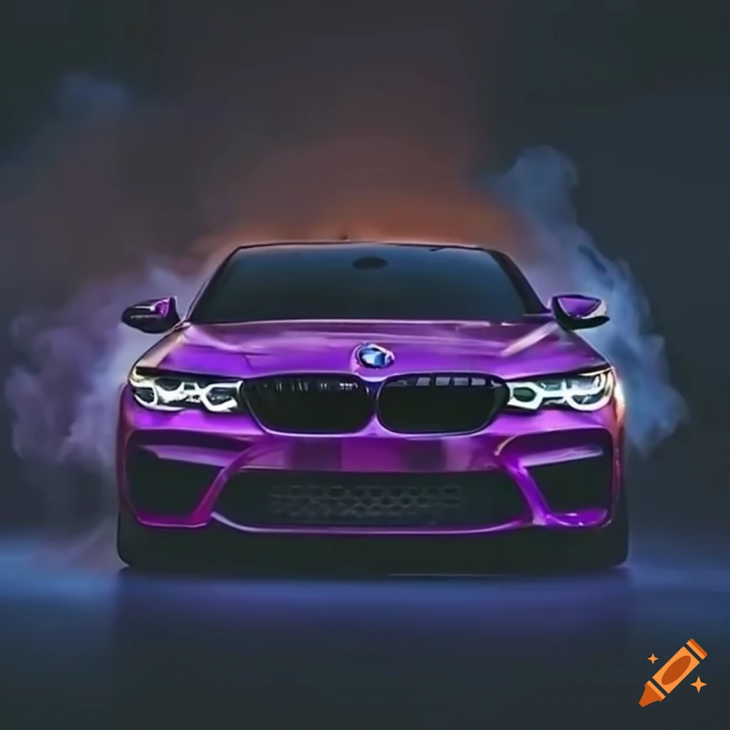 Purple BMW M5 F90 drifting with smoke on the streets of St. Petersburg ...