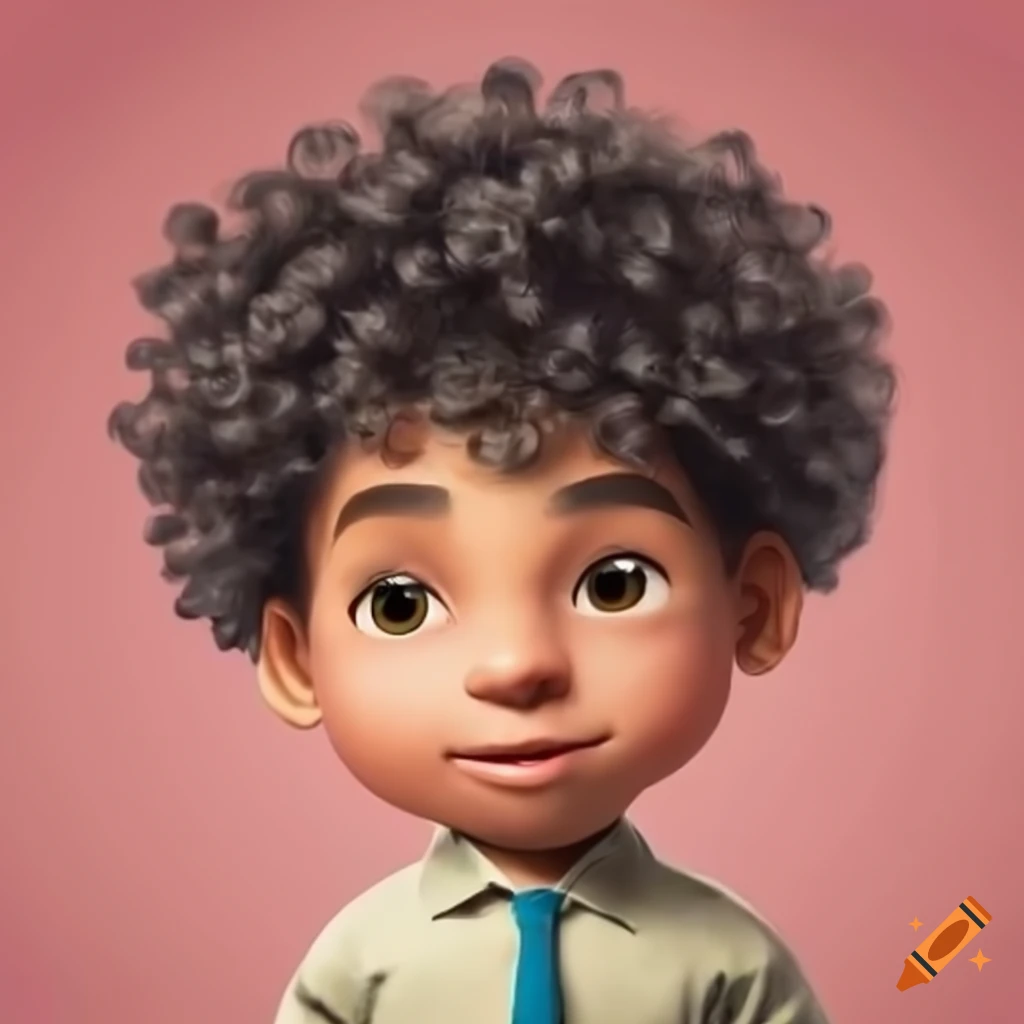 Mixed boy character with curly hair for children's book on Craiyon