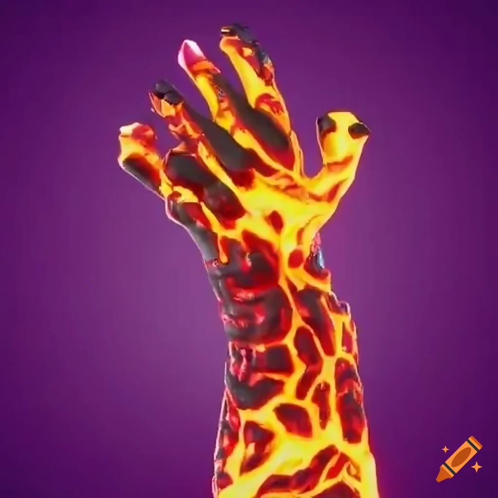 Fortnite lava magma hand holding a chest in the game map on Craiyon