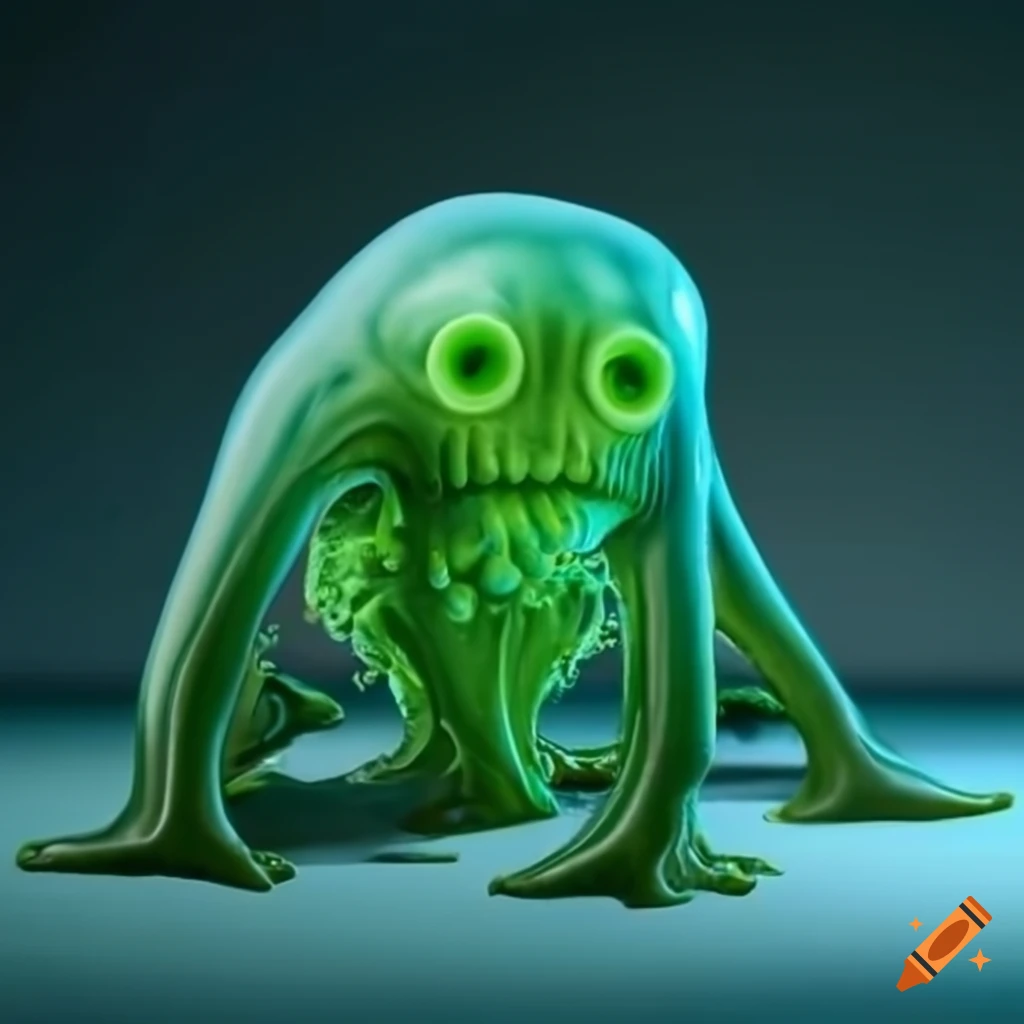 Green blob creature with bones inside on Craiyon