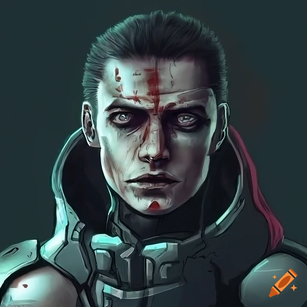 Sci Fi Human With Scars Armor And Sword In Digital Art On Craiyon