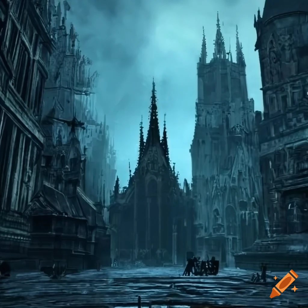Gothic cathedral in a city inspired by Bloodborne style on Craiyon