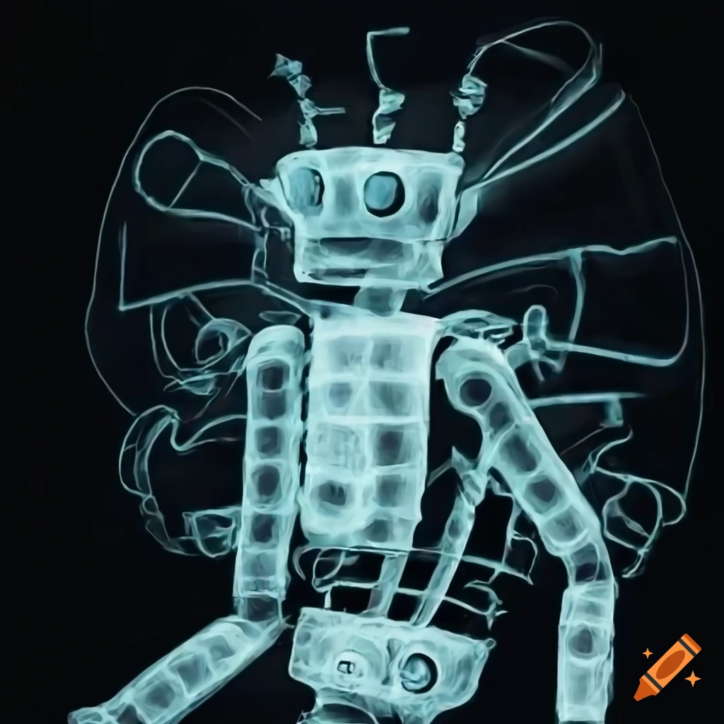 X-ray retro broken robot on spiral background on Craiyon