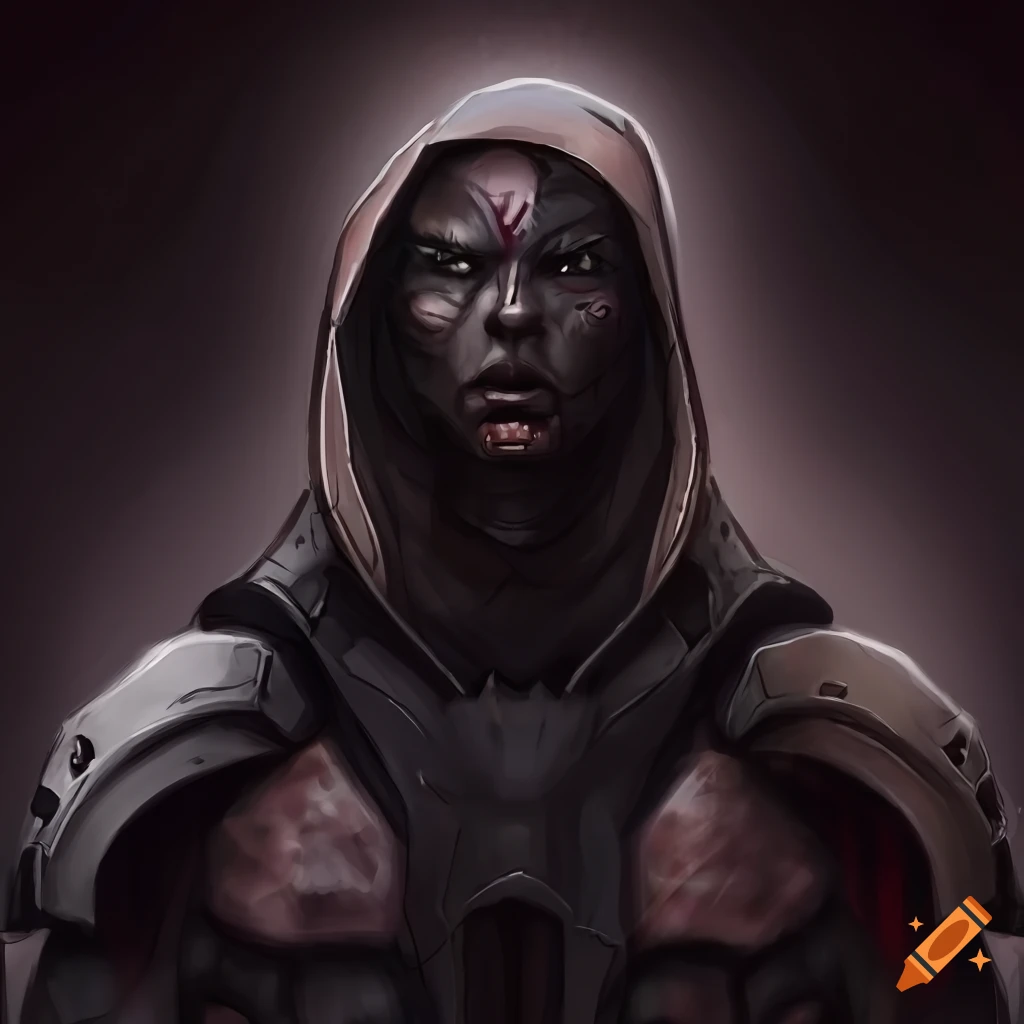 Sci Fi Human With Scars And Black Armor Holding A Sci Fi Sword On Craiyon