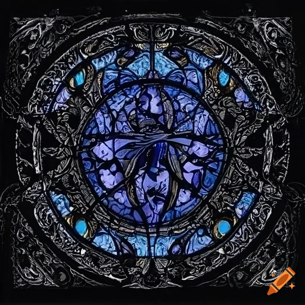 Dark and mystical artwork with intricate stained-glass details on Craiyon