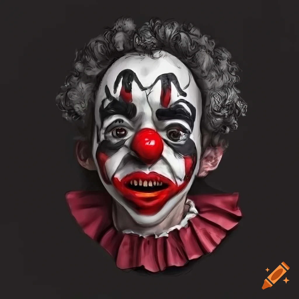 Menacing clown character with black and red facial paint design on Craiyon