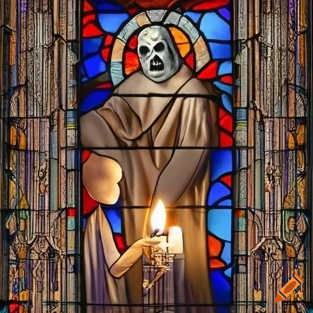 Stained glass window depicting the tale of the three dead and the three ...