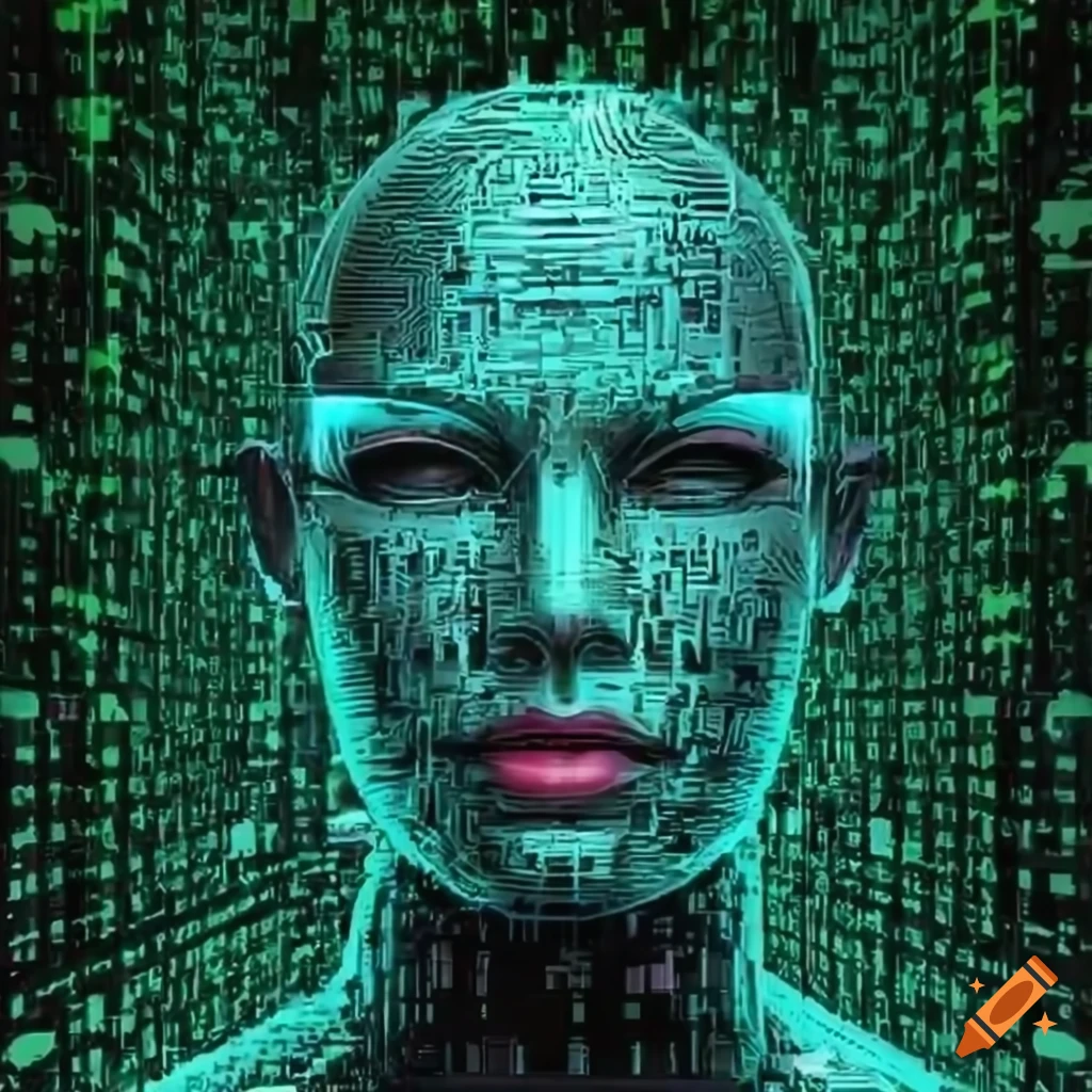 Futuristic illustration of a computer matrix ai face on Craiyon Futuristic illustration of a computer matrix ai face on Craiyon