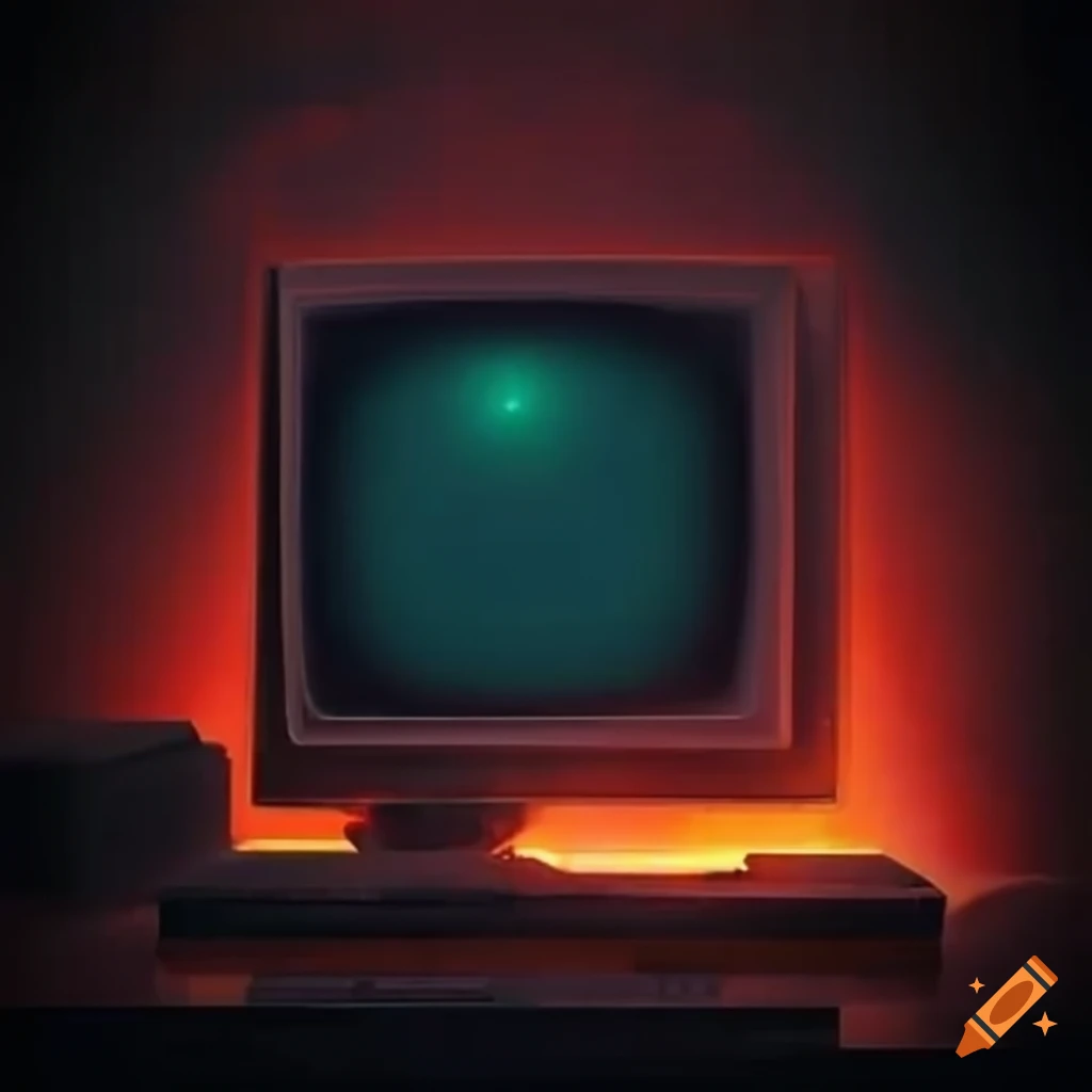 Old computer glowing screen displaying an ominous hellscape on Craiyon