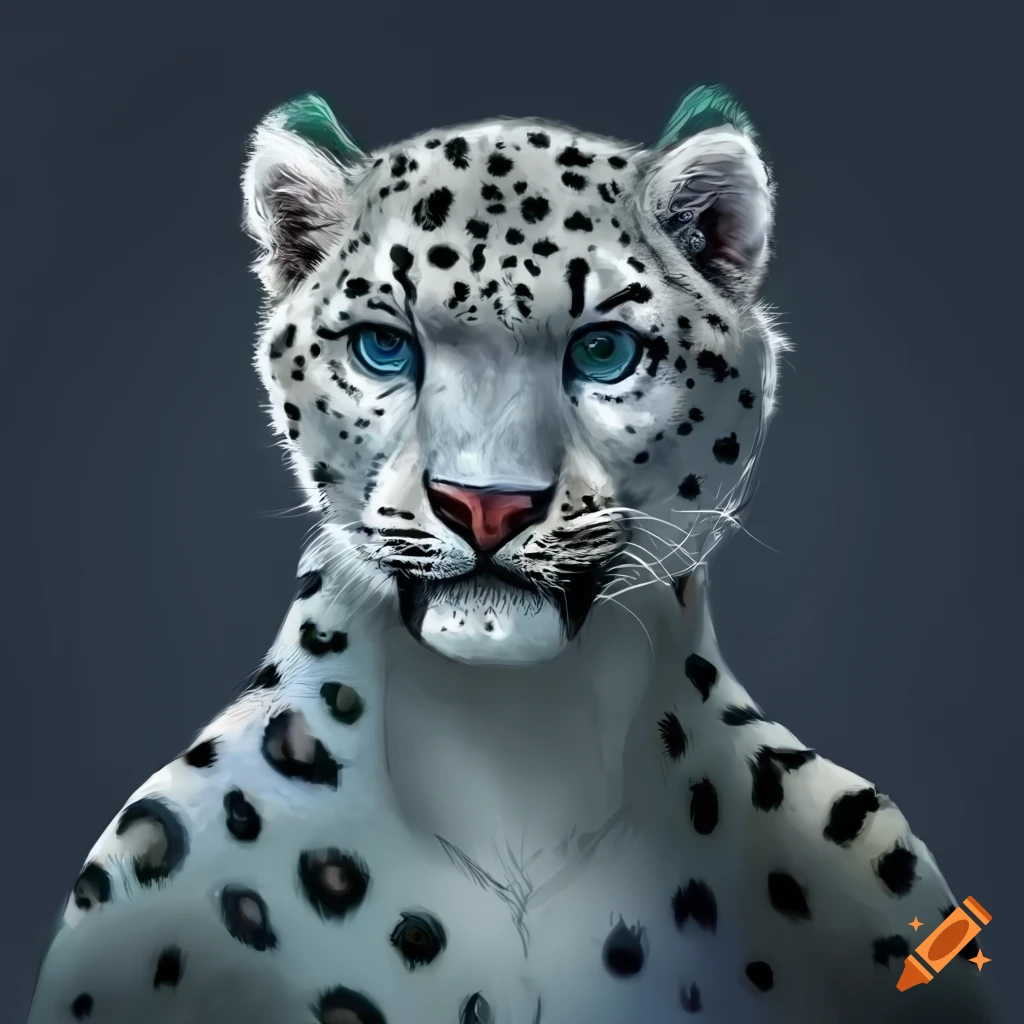 Anthropomorphic snow leopard in stellaris art style on Craiyon