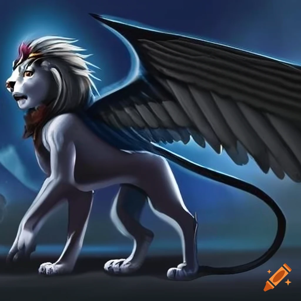 Mythological black quartz winged lion woman sphinx on Craiyon