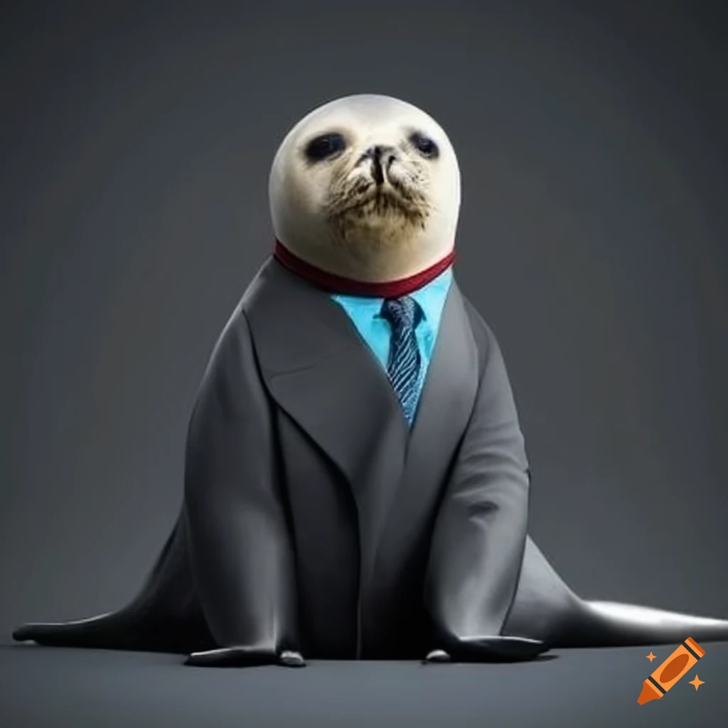 Seal dressed in a suit and tie on Craiyon
