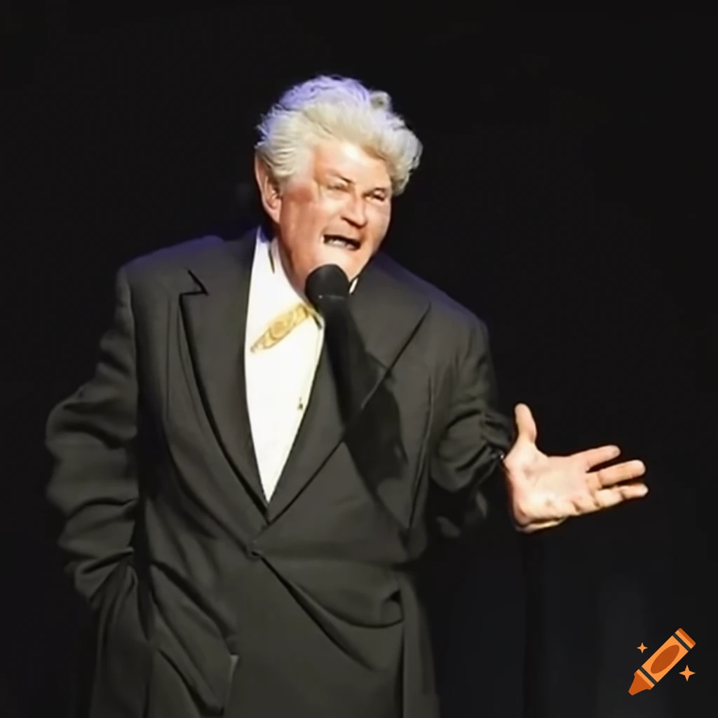 Comedian ron white as a tolkien elf performing stand-up comedy on Craiyon
