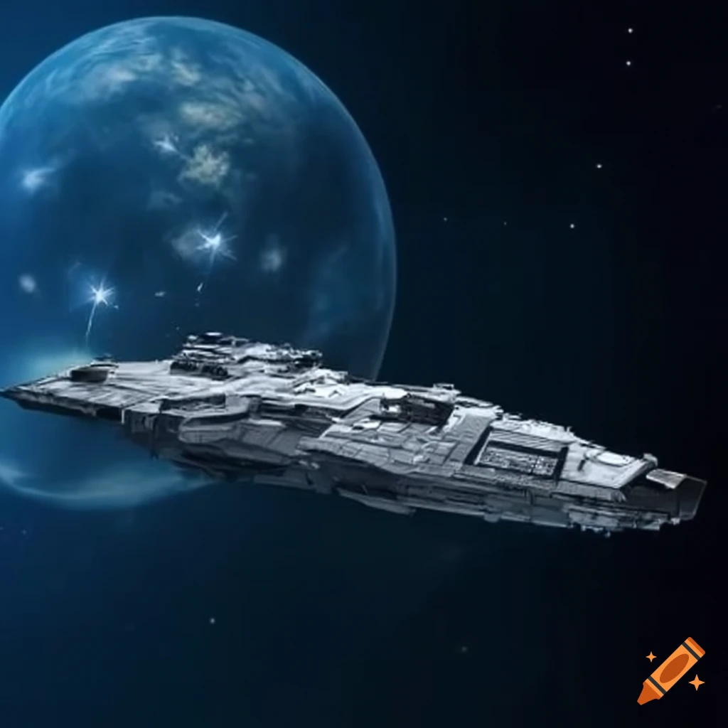 Impressive destroyer class spaceship in deep space on Craiyon