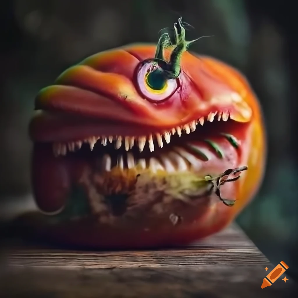 Rotten tomato fruit monster in an ultra-realistic micro photoshoot on ...