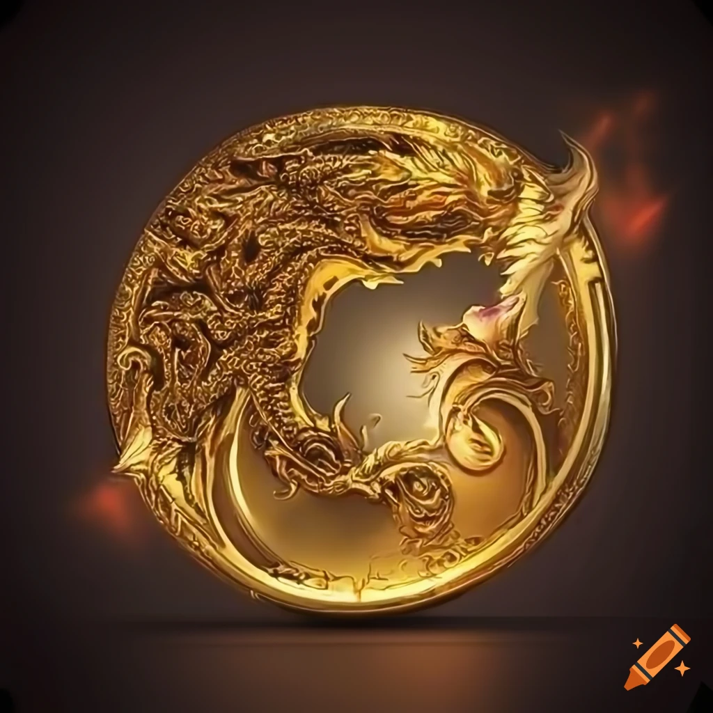 Layered artwork with gold coin and dragon eating its tail on Craiyon