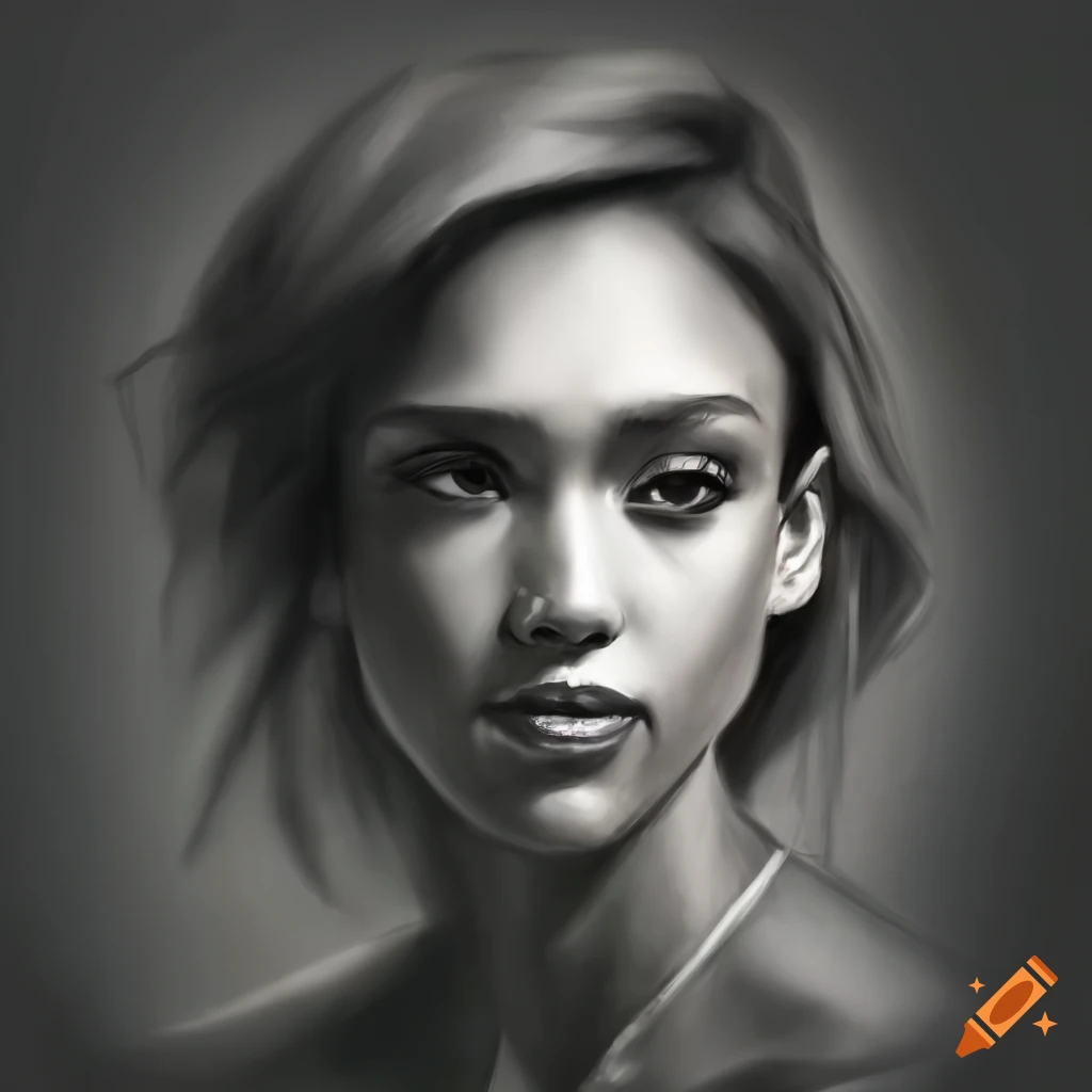 Portrait charcoal drawing of jessica alba with studio lighting on Craiyon