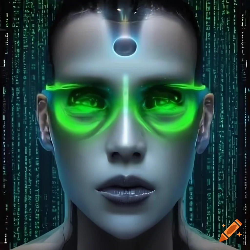 Futuristic illustration of a computer matrix ai face on Craiyon
