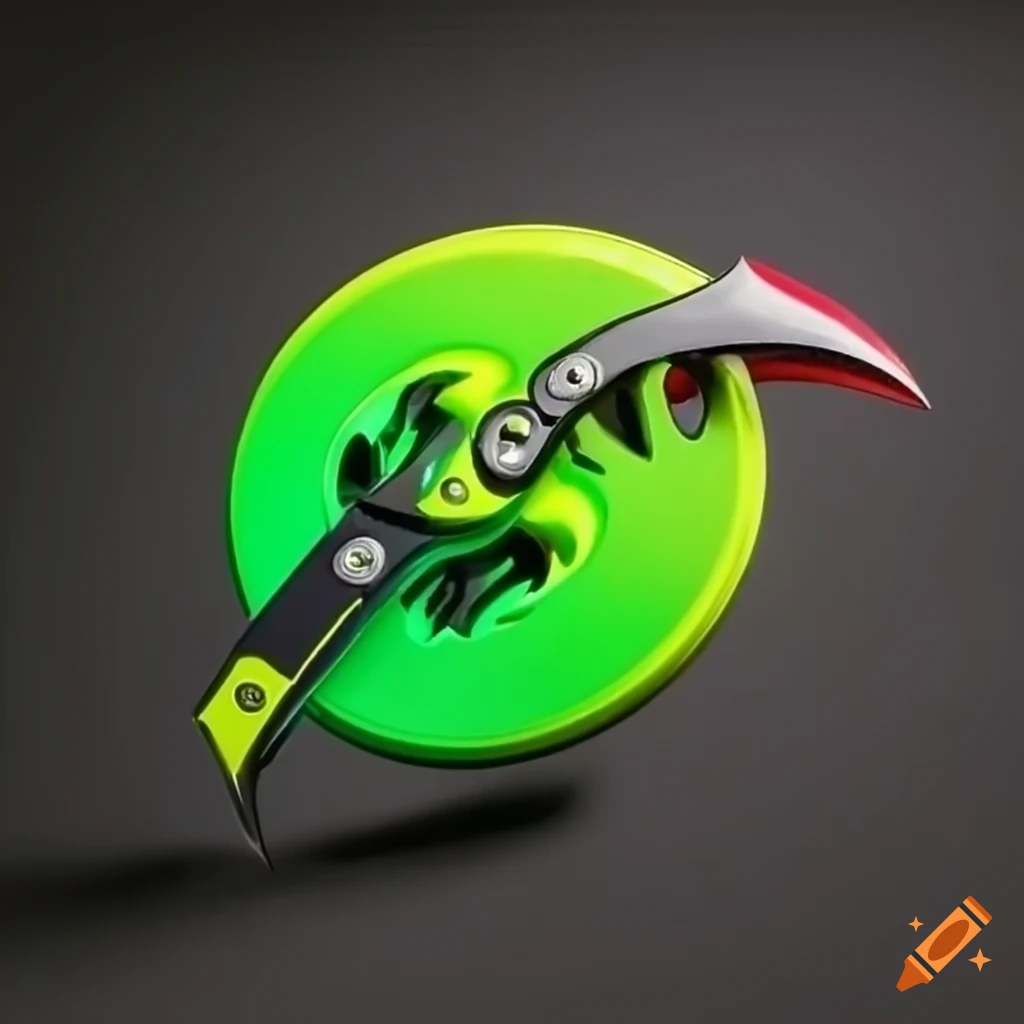 PyCharm Pro logo on a green, yellow, and black scythe blade on Craiyon