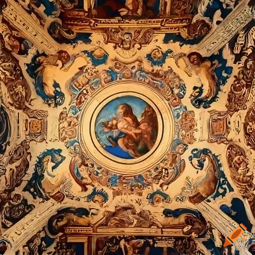 Ceiling mural featuring scenes from ancient greek mythology on Craiyon