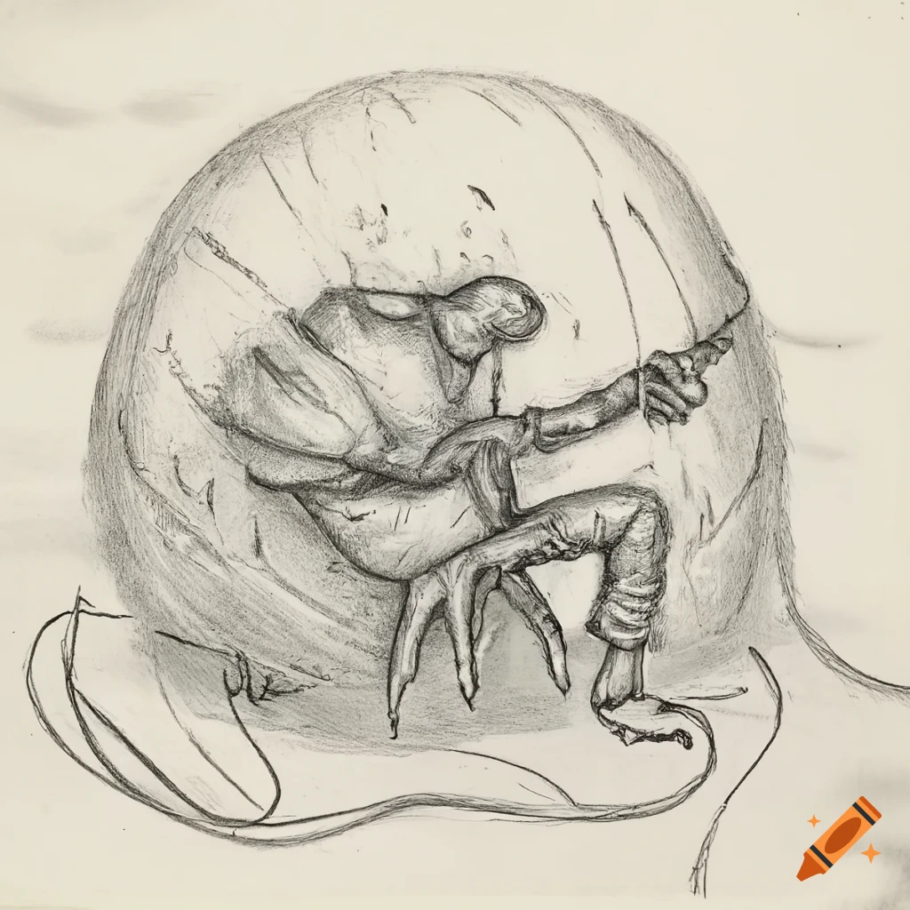 Adventurer captured by otherworldly creature in pod surrounded by ...