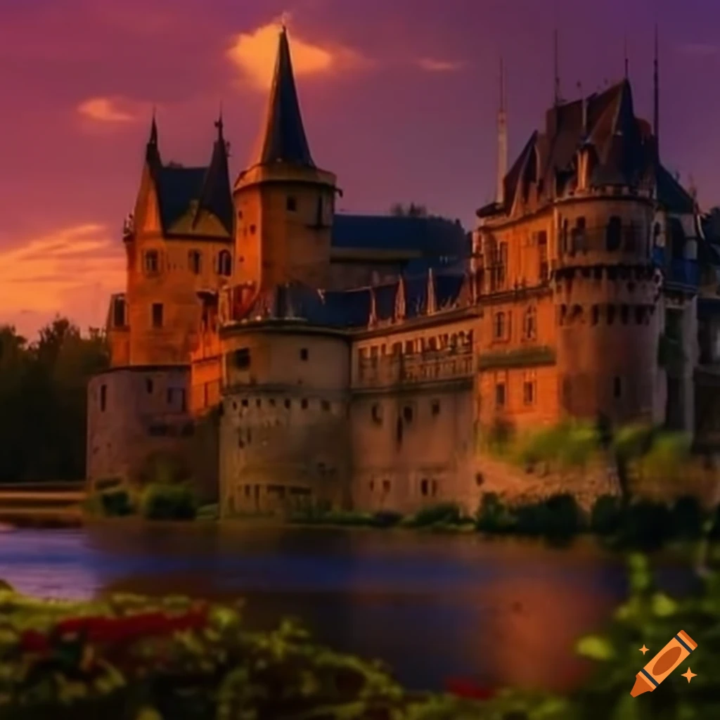 Beautiful castle surrounded by blooming flowers on Craiyon