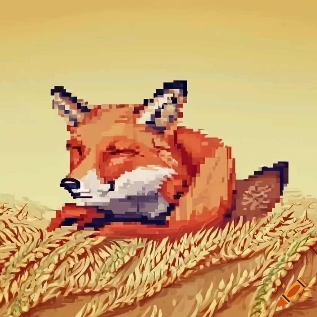 Detailed pixel fox sleeping in a wheat field on Craiyon
