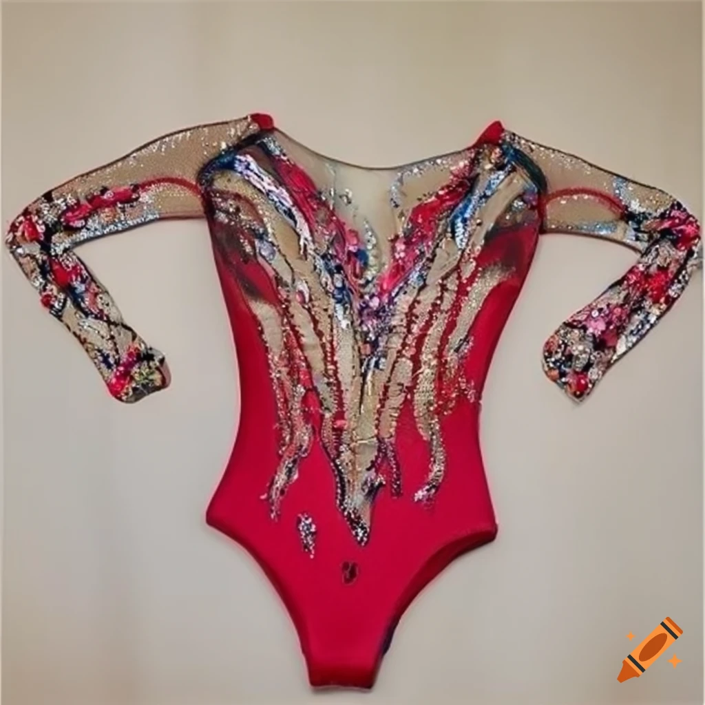 Red leotard for rhythmic gymnastics with sparkling stonework on Craiyon