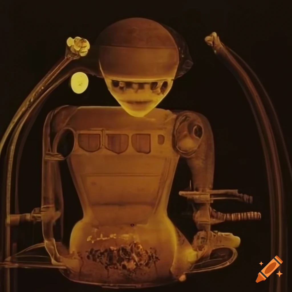 Vintage 1920s x-ray of alien robots in an ice cream store on Craiyon