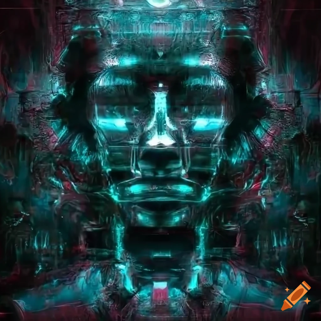 Techno abstract art with transparent face and futuristic elements on ...