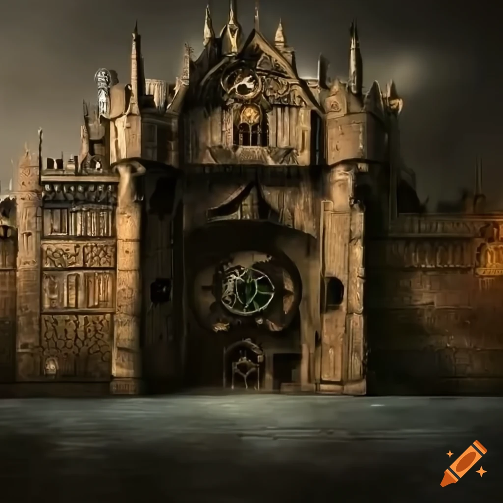 Steampunk city gate wall on Craiyon