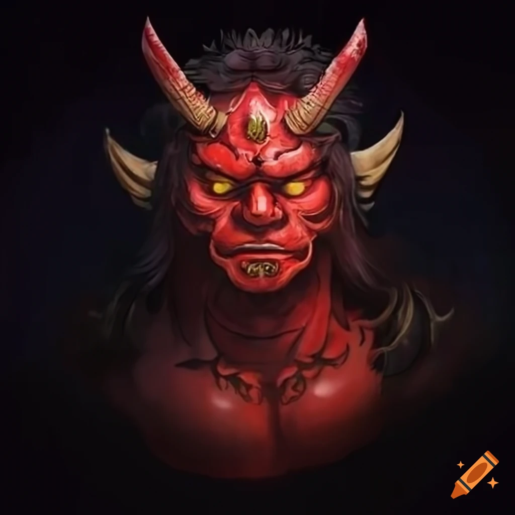Asian demon-like creature with horns and fangs on Craiyon