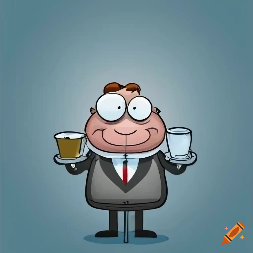 Colorful cartoon of greek waiter with a glass of ouzo on Craiyon