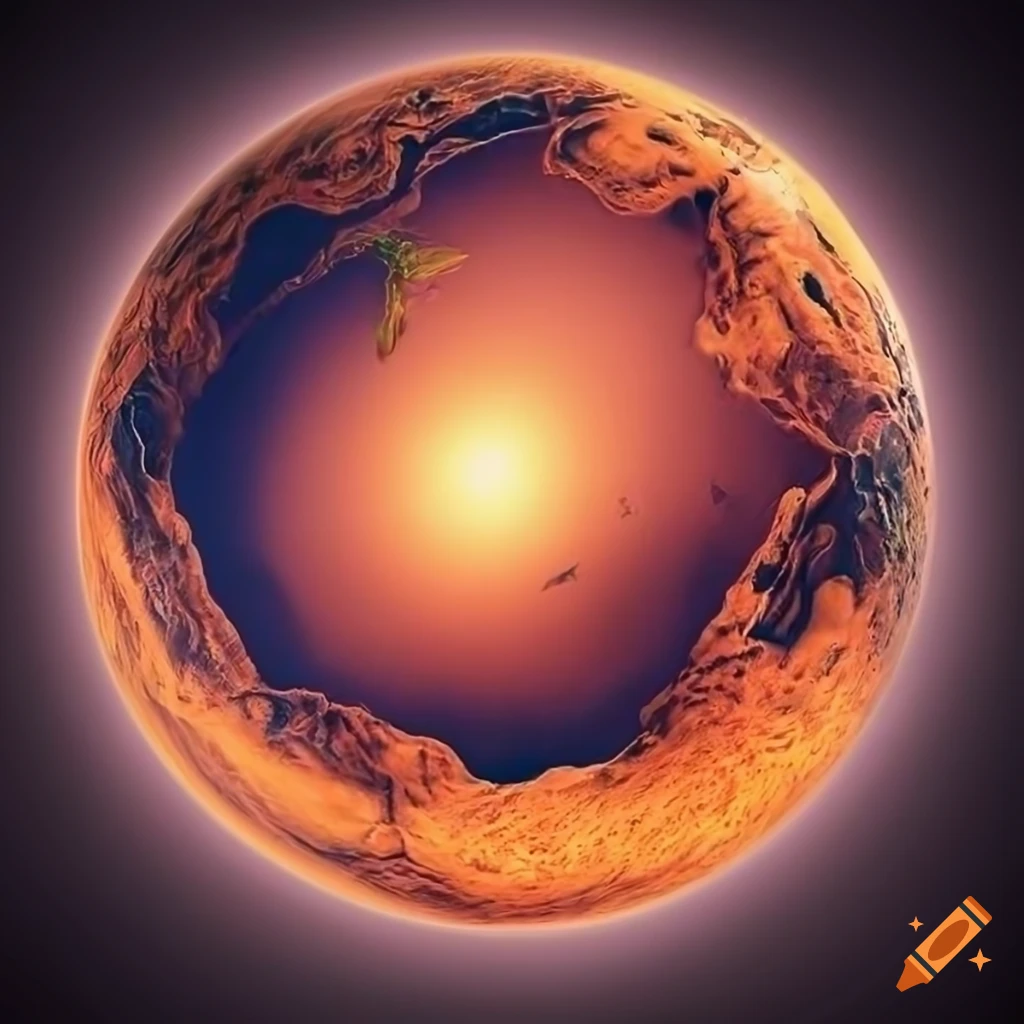 Alien orange planet with continents and oceans on its surface on Craiyon