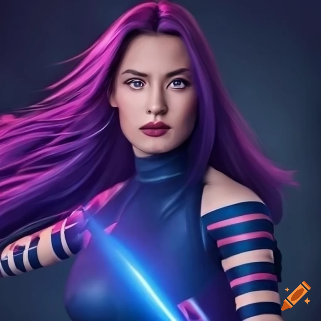 Detailed portrait of marvel's psylocke with intense gaze on Craiyon