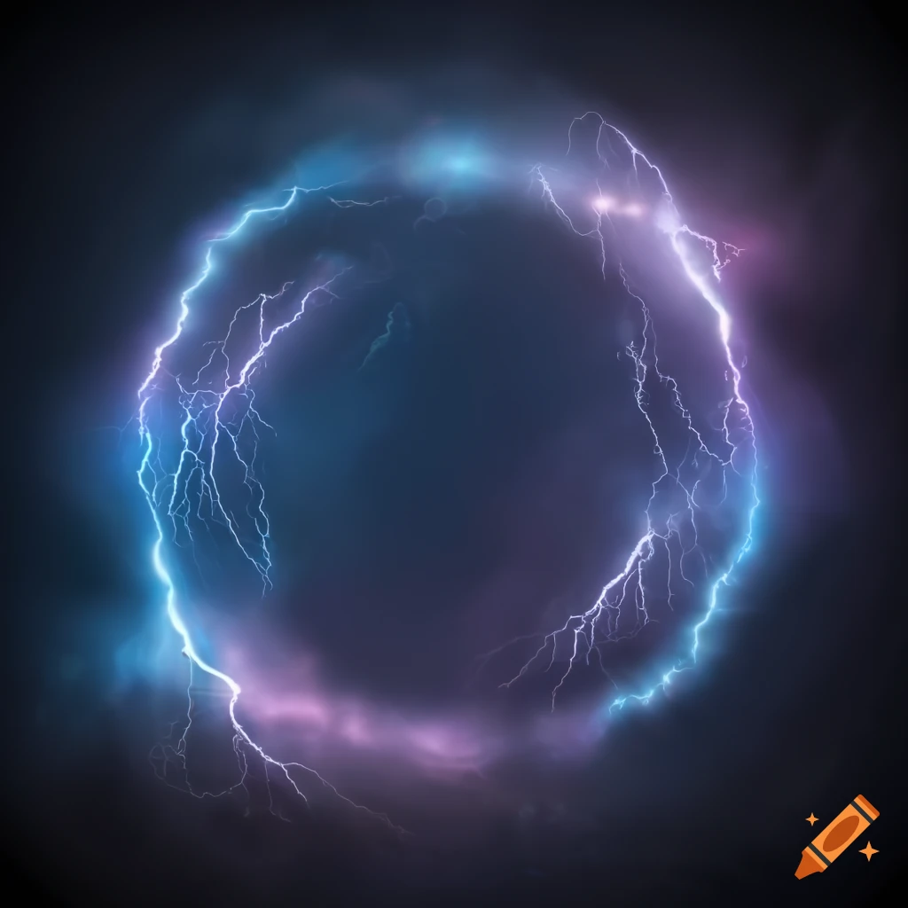 Realistic thunderstorm lightning circle on dark background on Craiyon