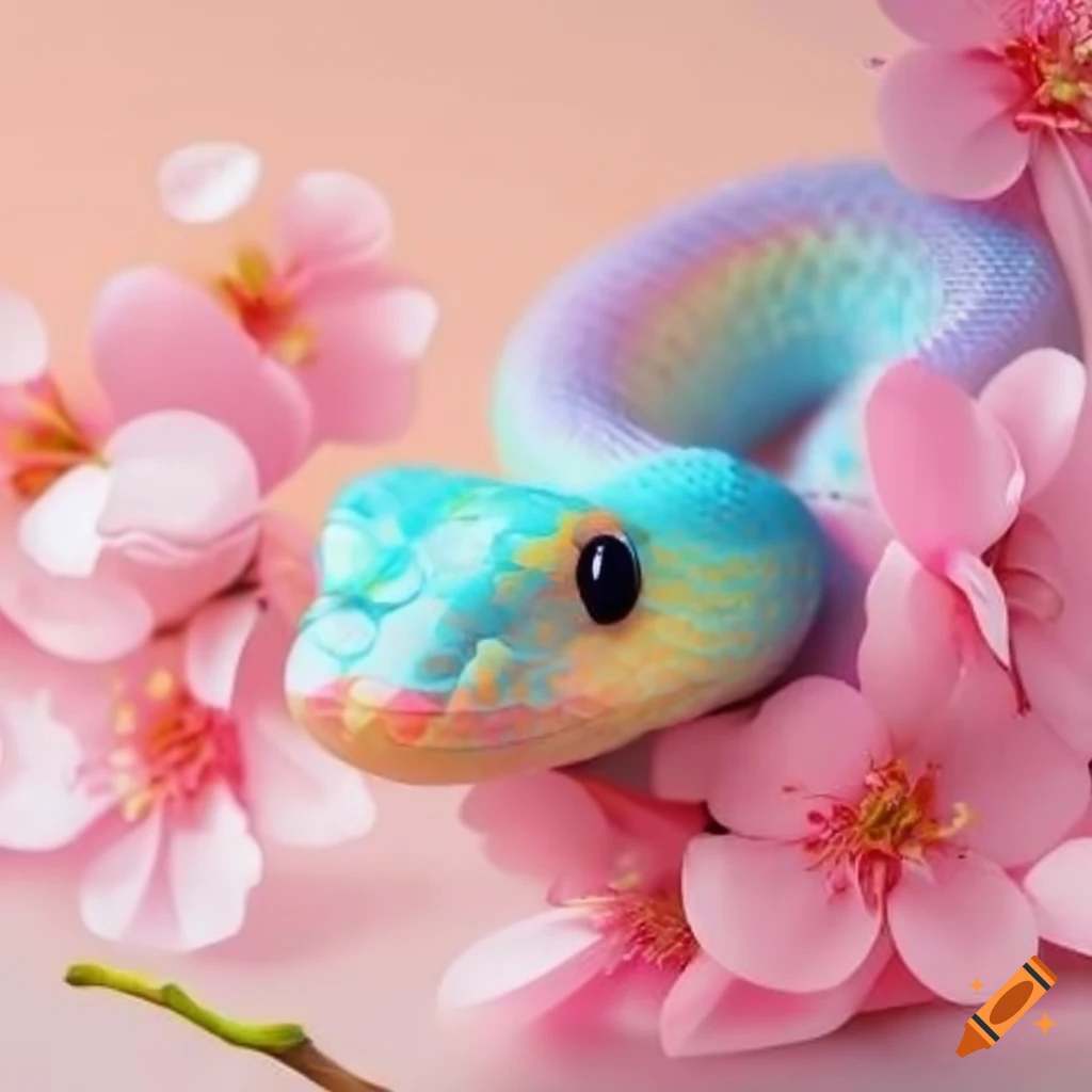 Kawaii snake surrounded by plum blossoms in pastel colors on Craiyon