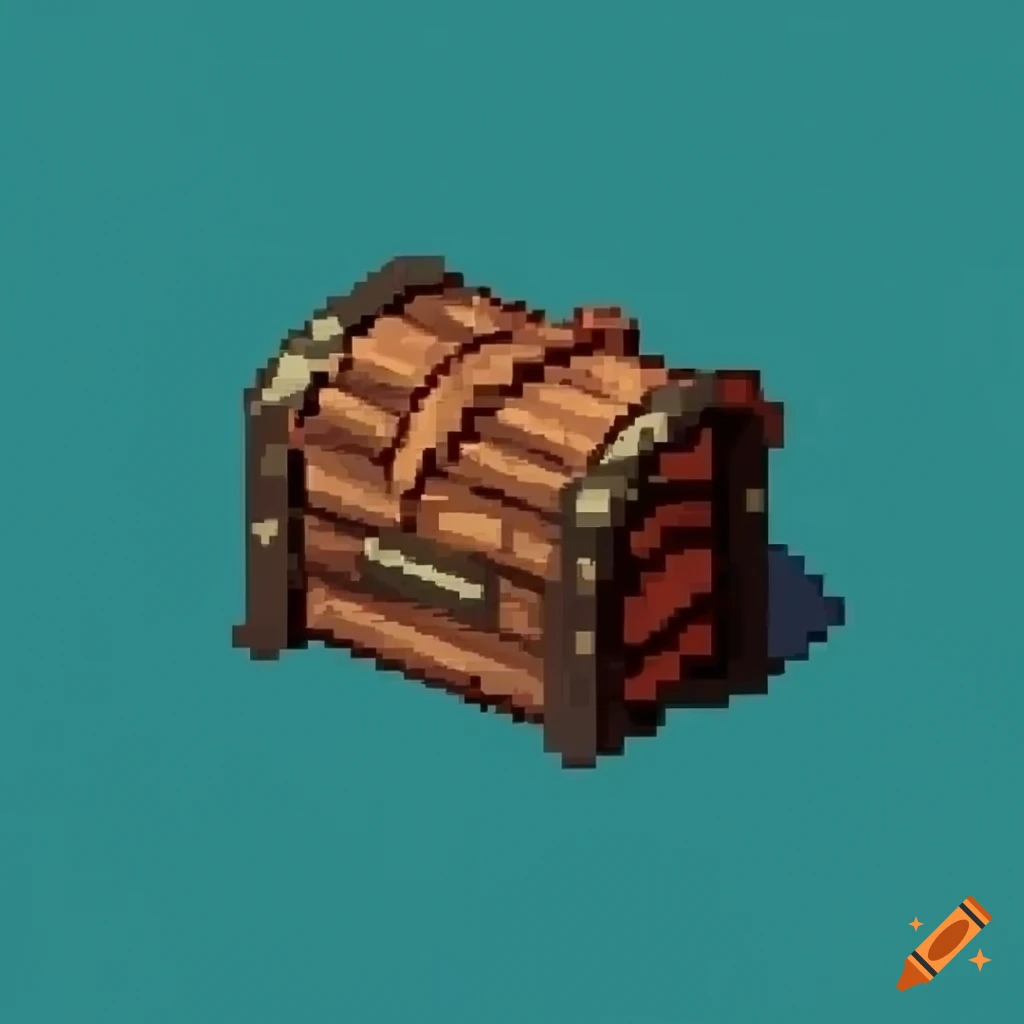 Broken wooden chest in pixel art style for video game on Craiyon