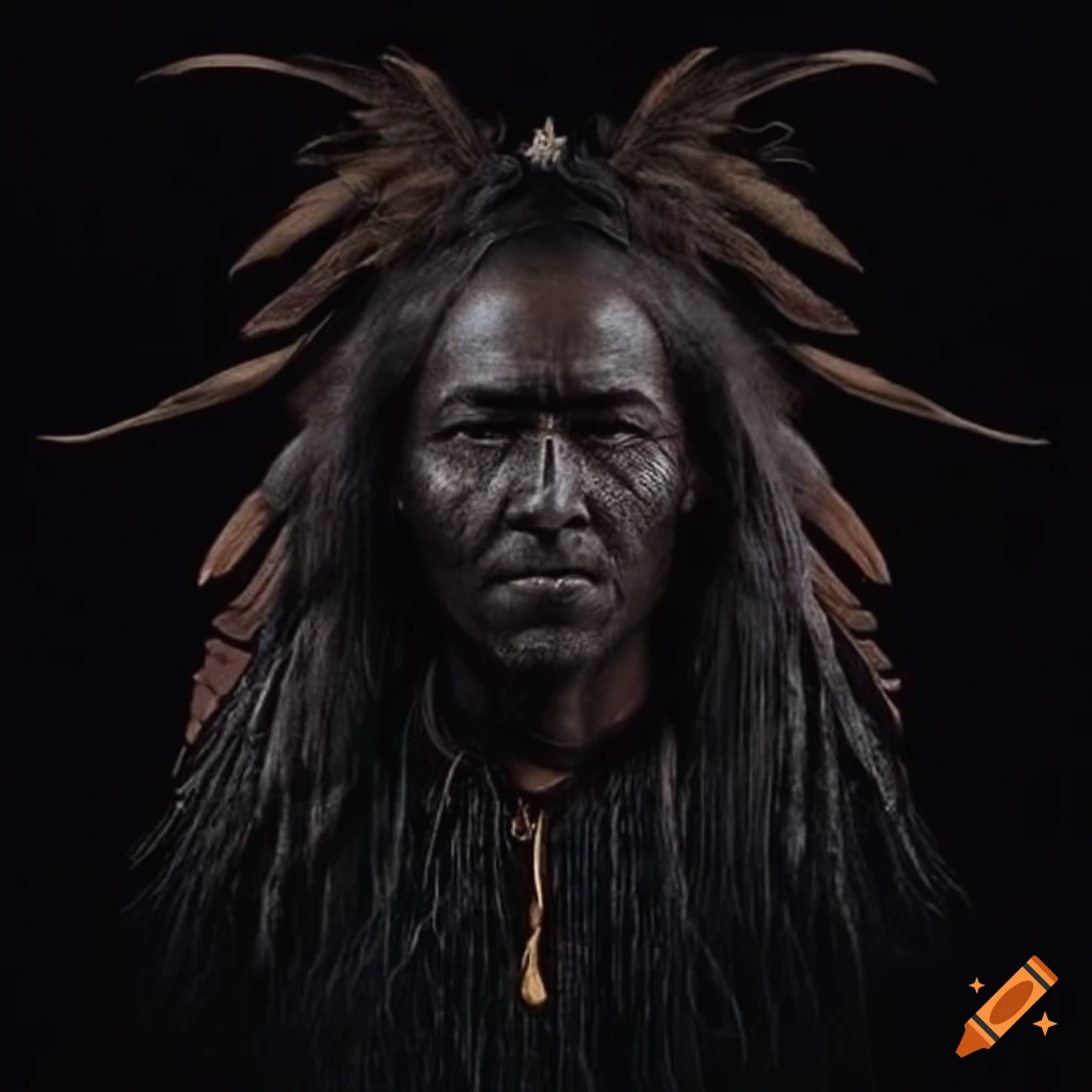 Indigenous cherokee person in black attire on Craiyon