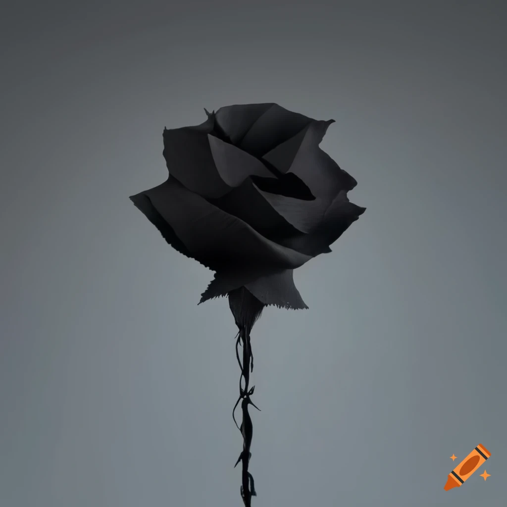 Black rose crafted from matte paper with barbed wire stem on Craiyon