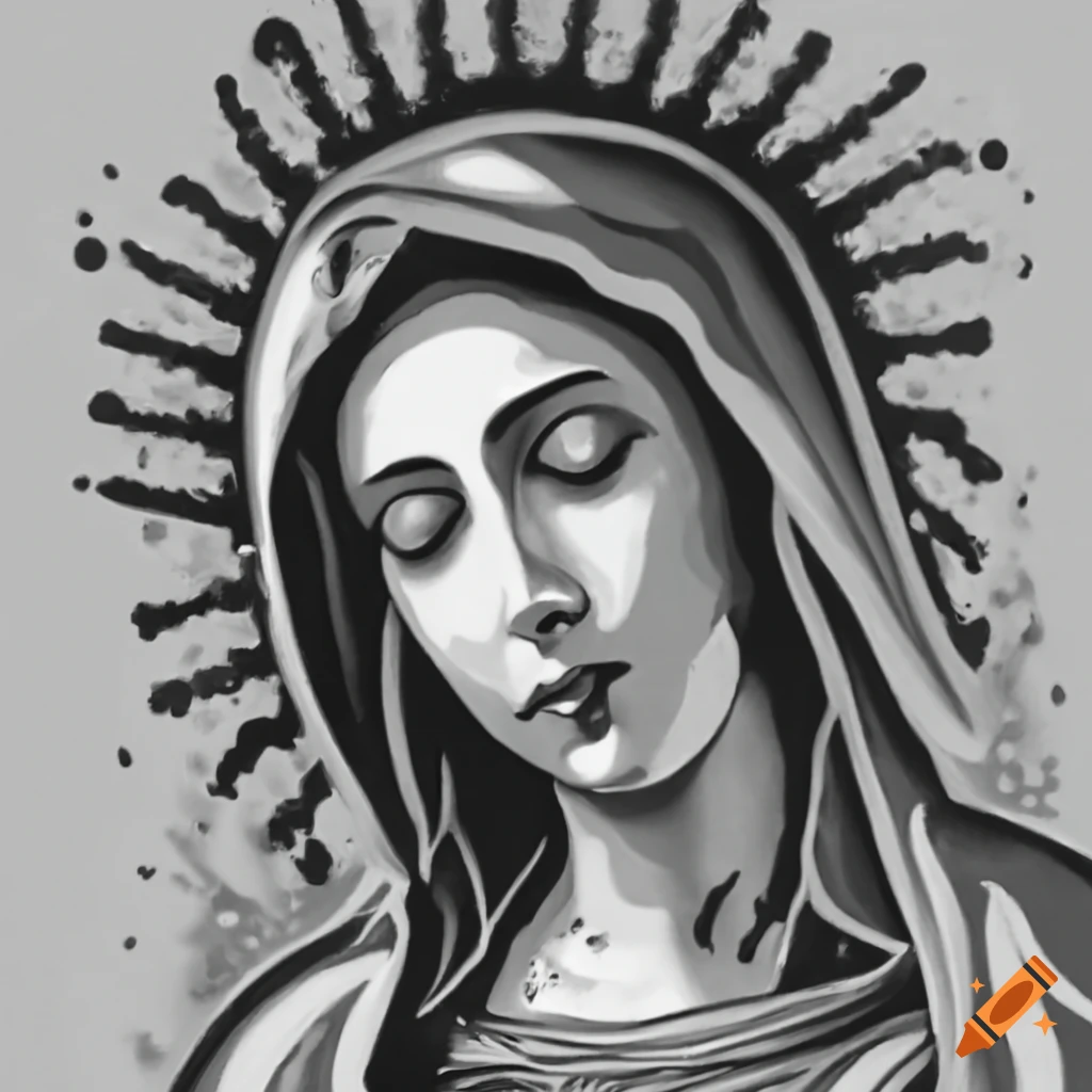 Virgin mary and baby jesus in modern knife painting style on Craiyon