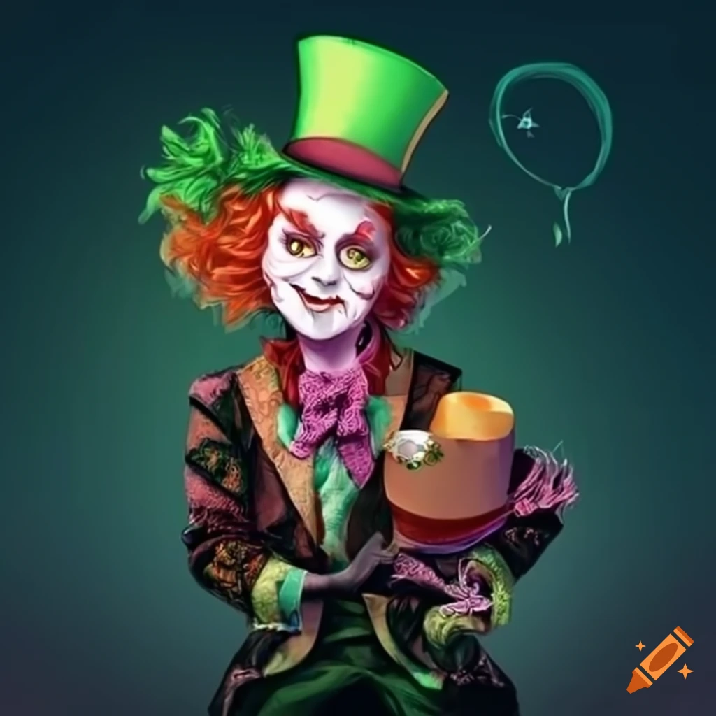 Whimsical and creative mad hatter meme character design on Craiyon