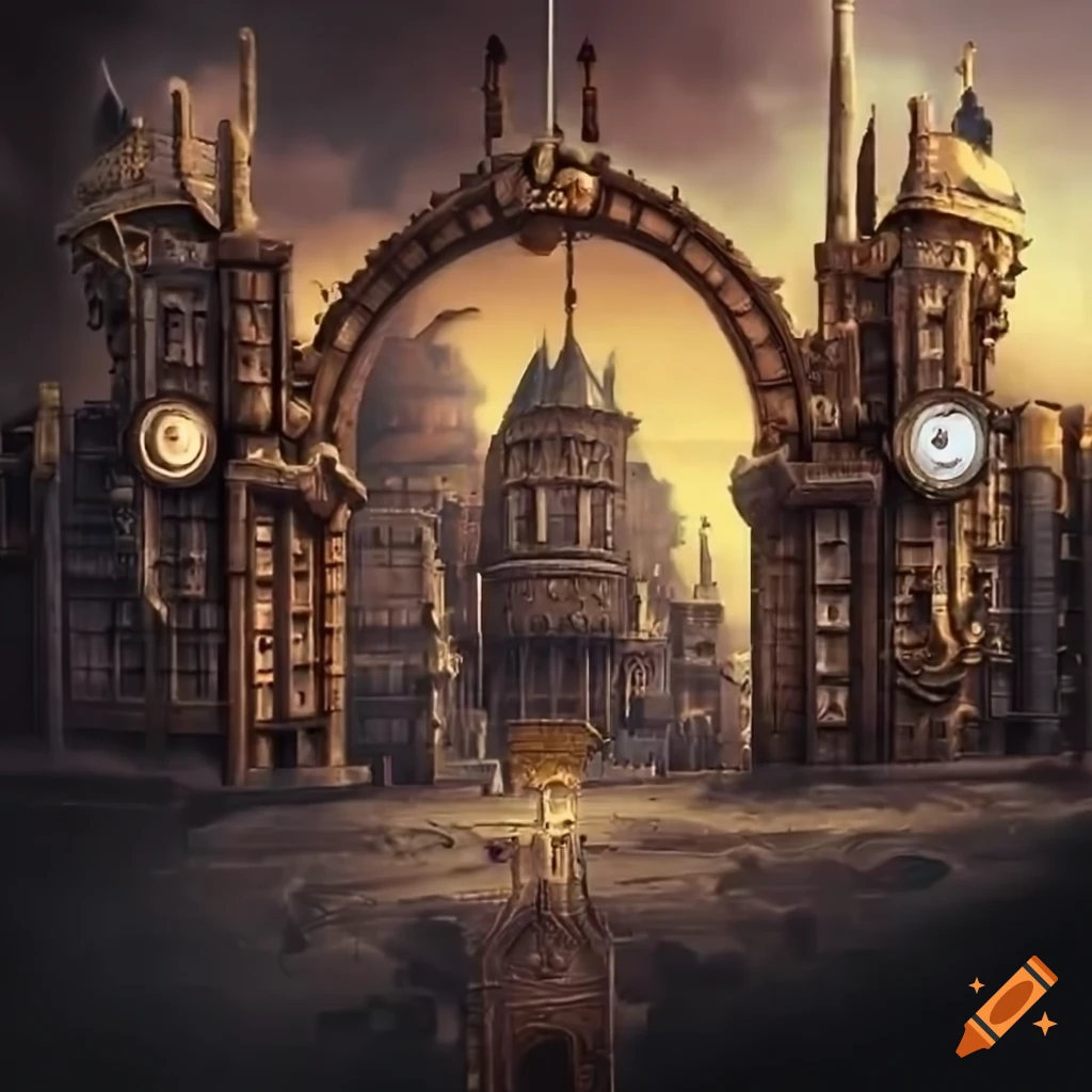 Steampunk city gate on Craiyon