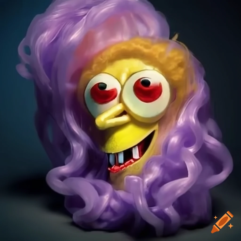 Spongebob wearing a wisdom wig on Craiyon