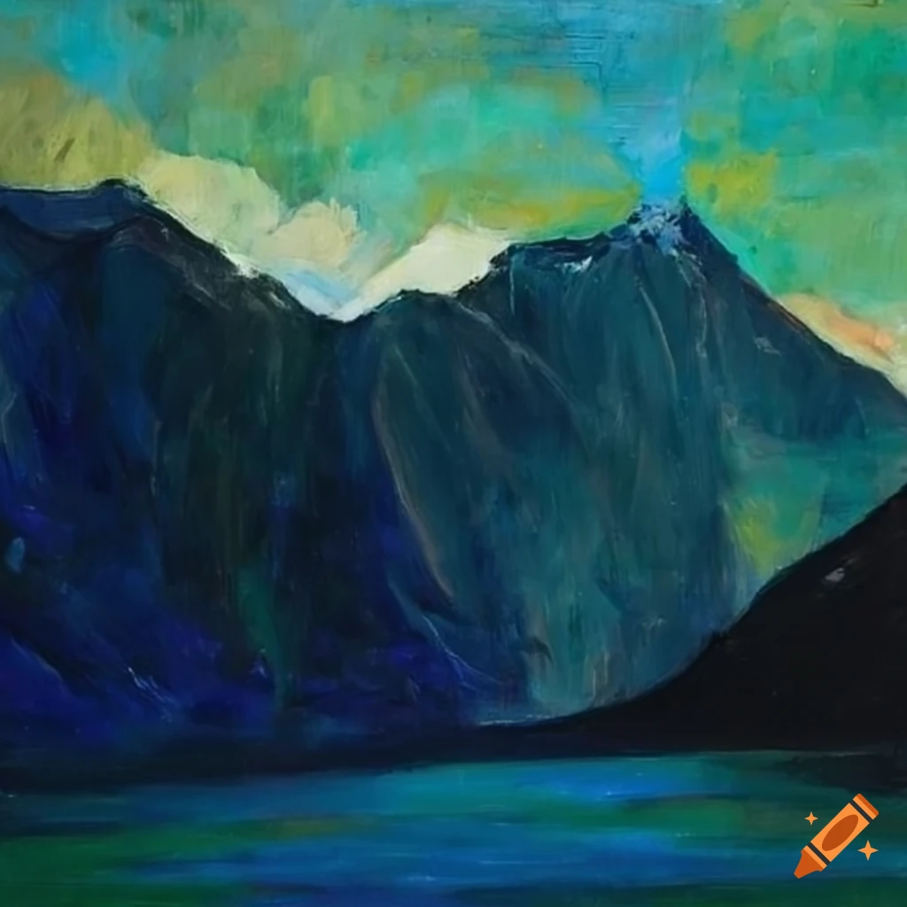 Textured mountain oil painting with diagonal composition on Craiyon