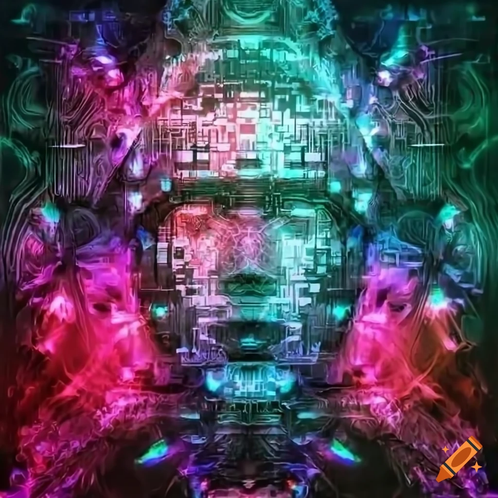 Abstract futuristic transparent face with a solid spirit inside, with ...