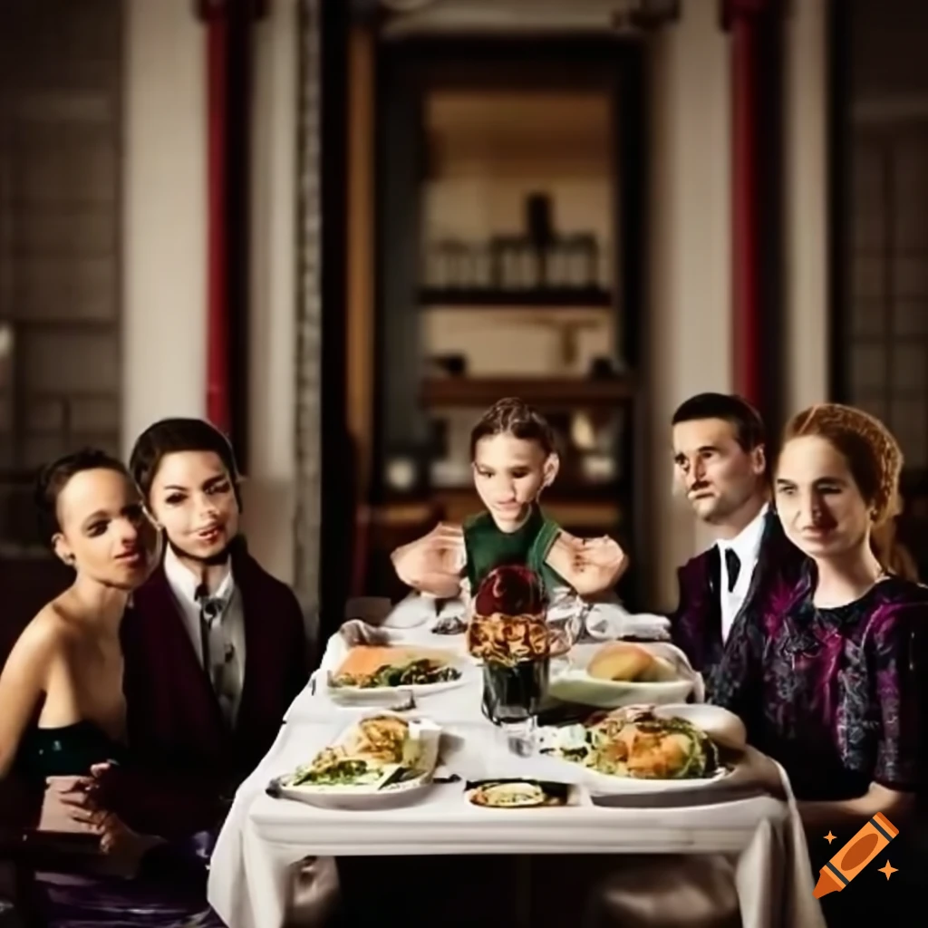 Stylish family dinner in a first class restaurant on Craiyon