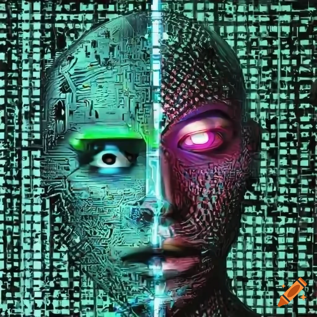 Futuristic illustration of a computer matrix ai face on Craiyon