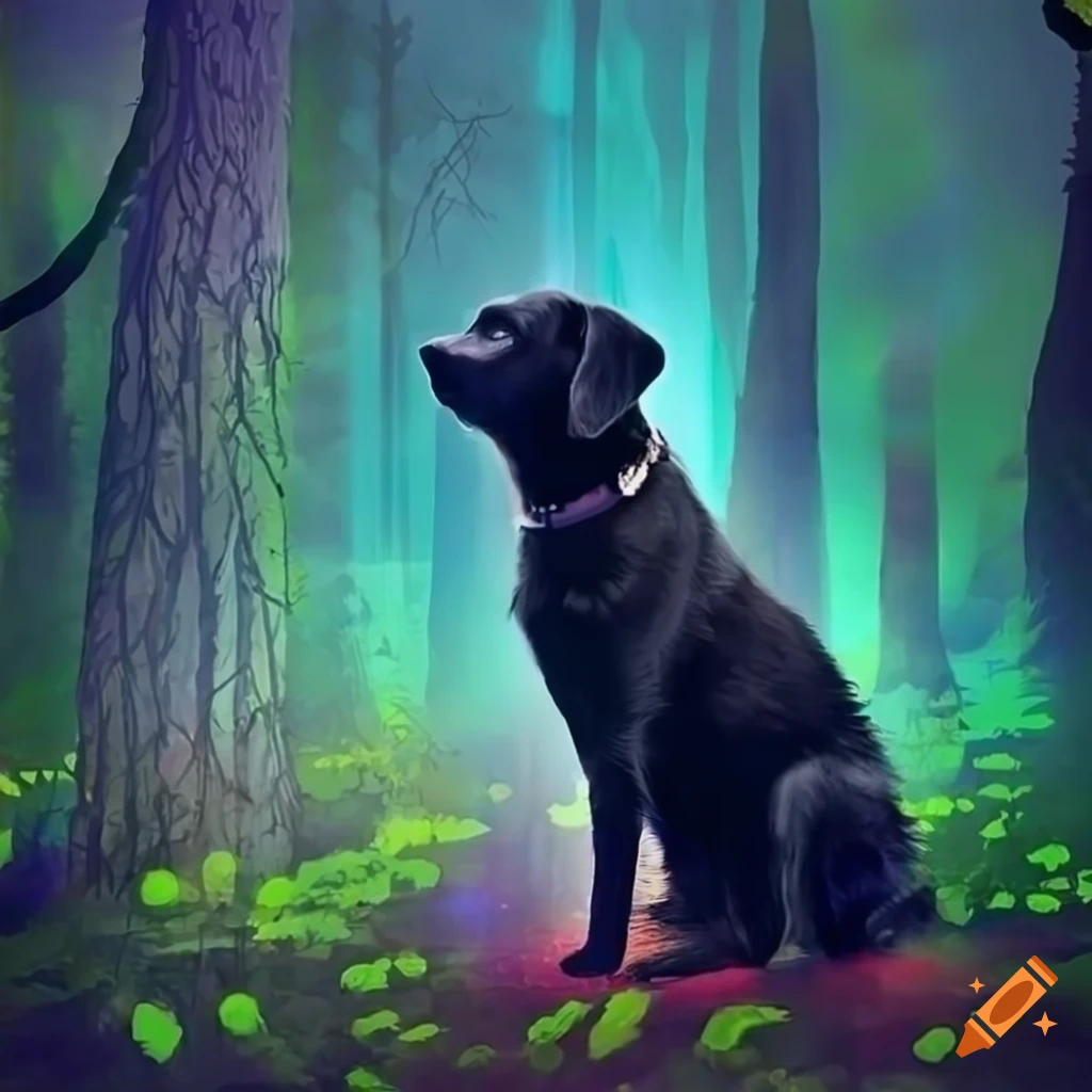 Black Labrador in Enchanted Forest on Craiyon